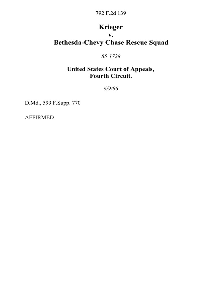 Krieger v. Bethesda-Chevy Chase Rescue Squad, 792 F.2d 139, 4th Cir ...