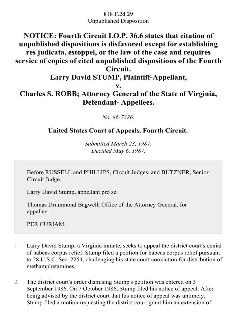 Larry David Stump v. Charles S. Robb Attorney General of The State of ...