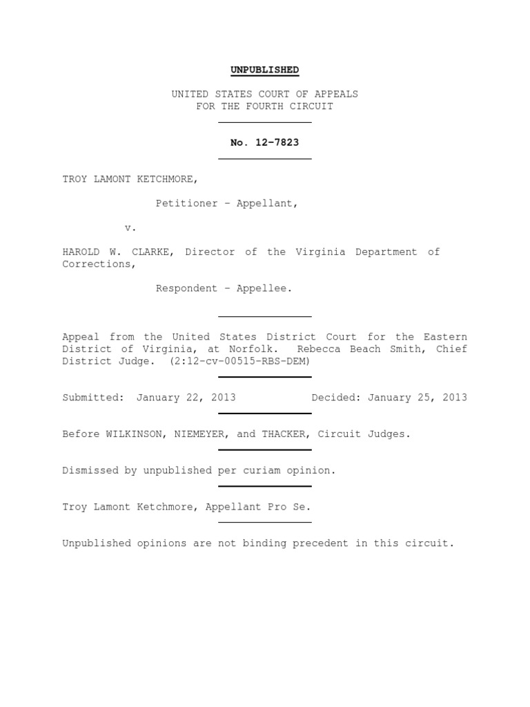 Troy Ketchmore v. Harold Clarke, 4th Cir. (2013) | PDF | Law