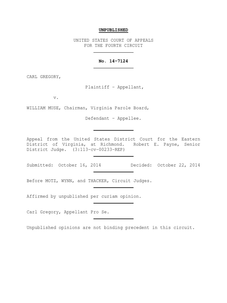 Carl Gregory v. William Muse, 4th Cir. (2014) | PDF | Law
