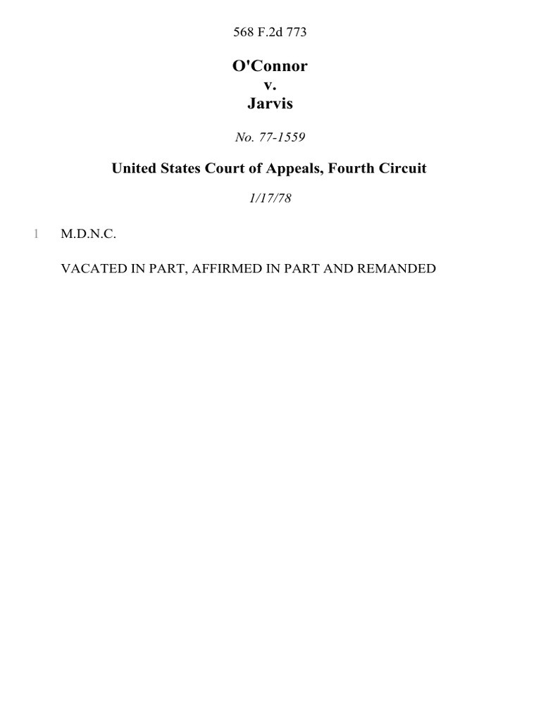 O'COnnOr v. Jarvis, 568 F.2d 773, 4th Cir. (1978) | PDF
