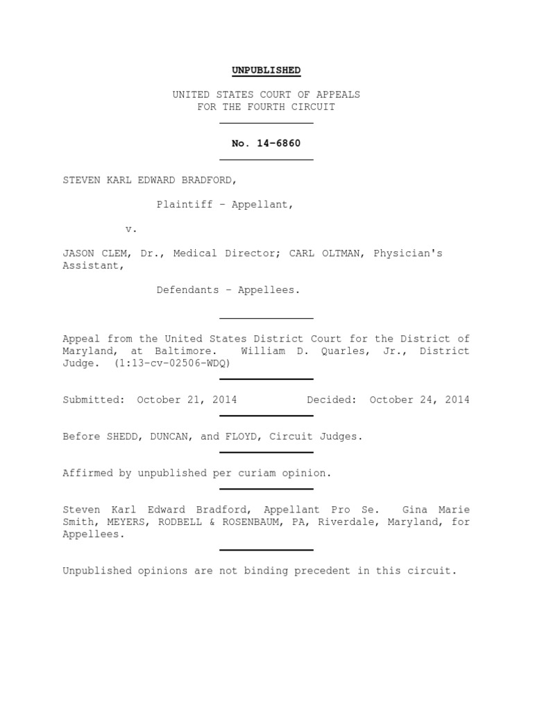 Steven Bradford v. Jason Clem, 4th Cir. (2014) | Download Free PDF ...