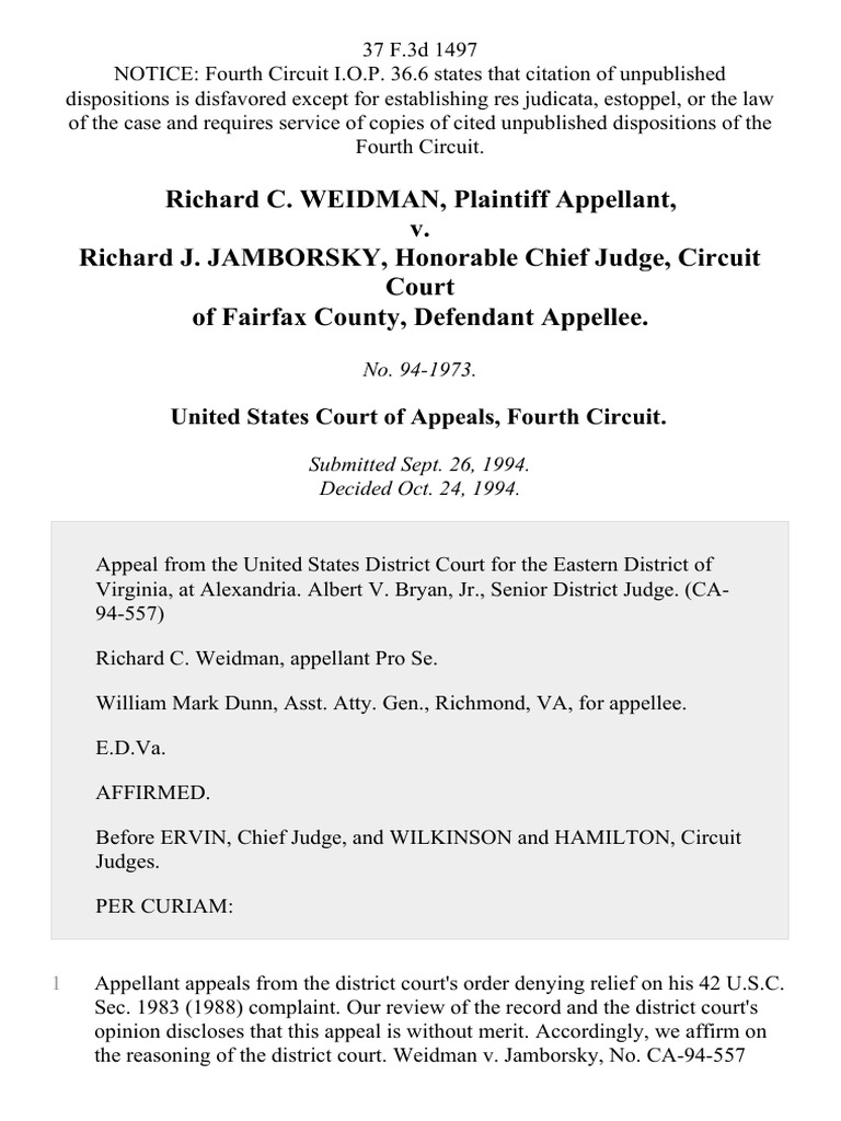 Richard C. Weidman v. Richard J. Jamborsky, Honorable Chief Judge ...