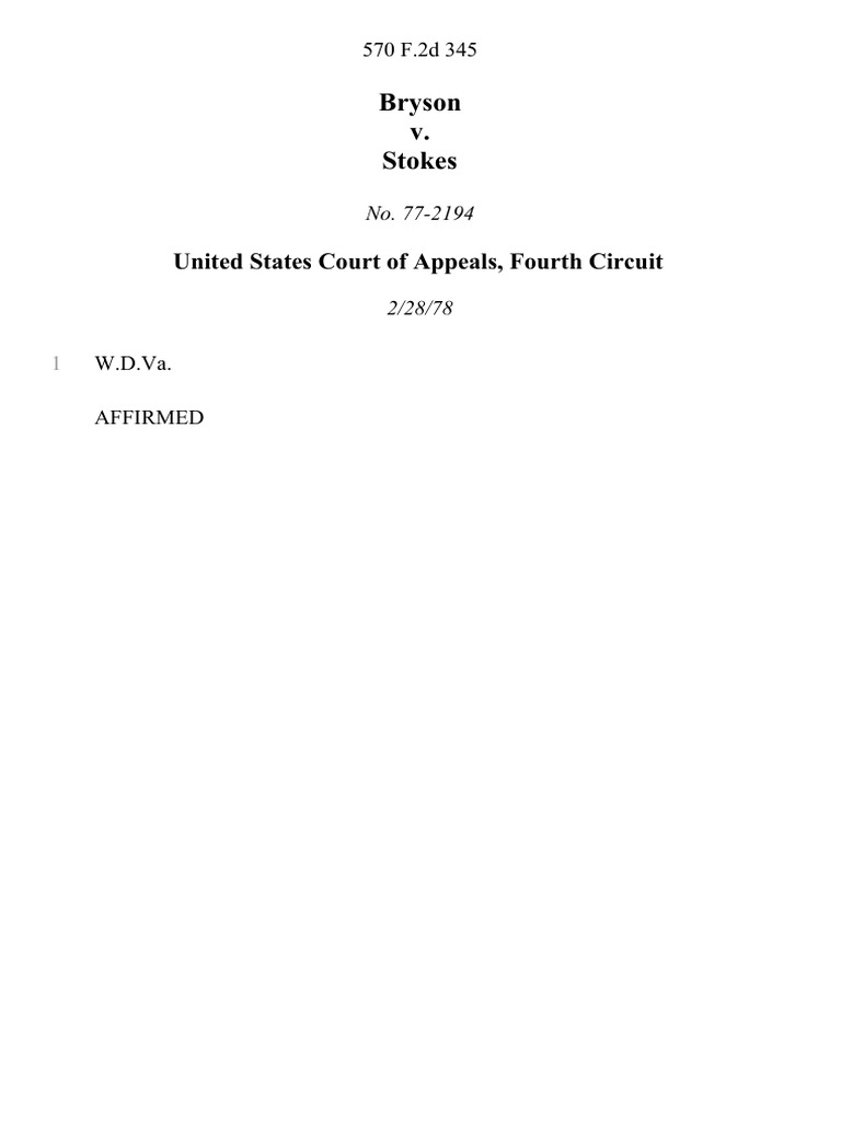 Bryson v. Stokes, 570 F.2d 345, 4th Cir. (1978) | PDF