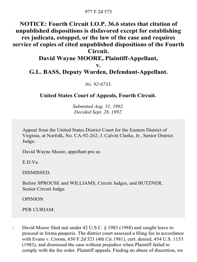 Moore v. Bass: Appeal Dismissed | PDF | Sports & Recreation