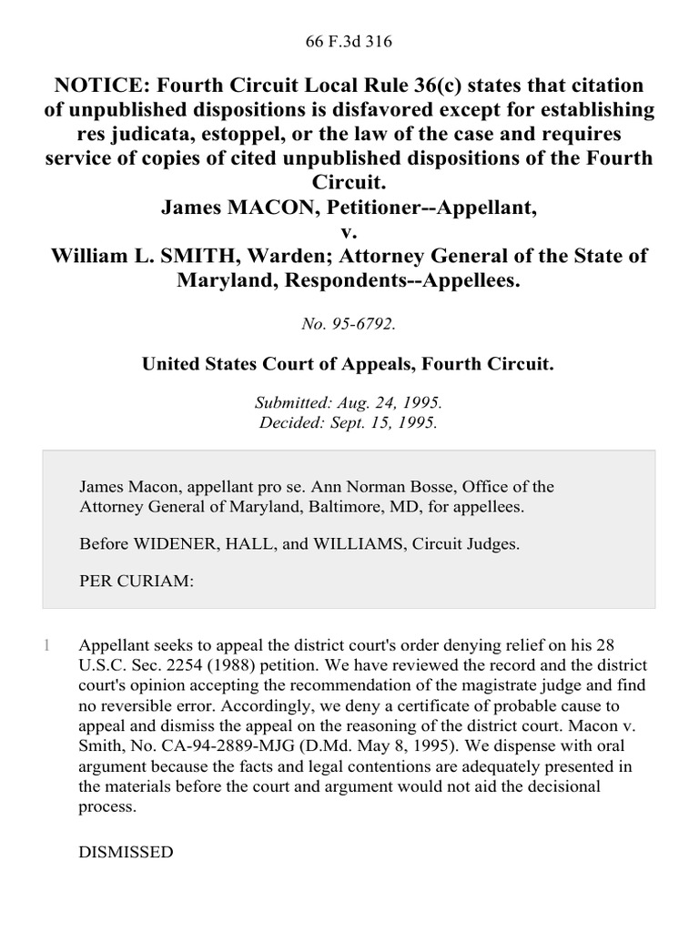 James MacOn v. William L. Smith, Warden Attorney General of The State ...
