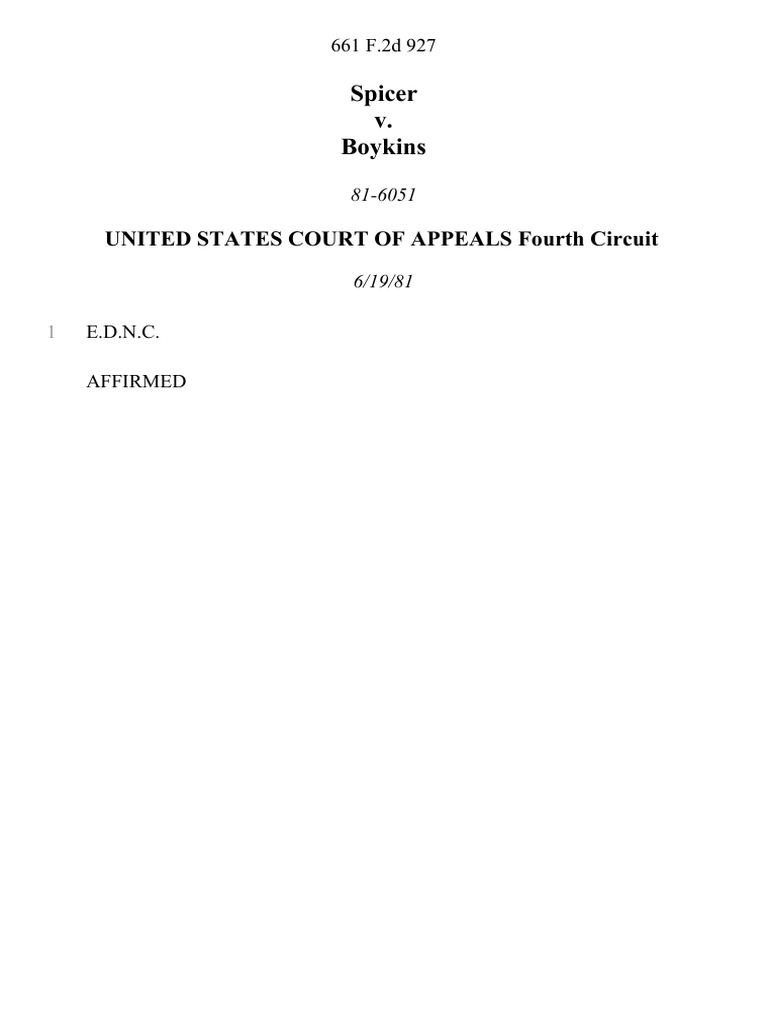 Spicer v. Boykins, 661 F.2d 927, 4th Cir. (1981) | PDF