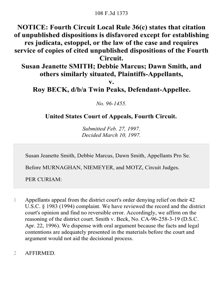 Susan Jeanette Smith Debbie Marcus Dawn Smith, and Others Similarly ...