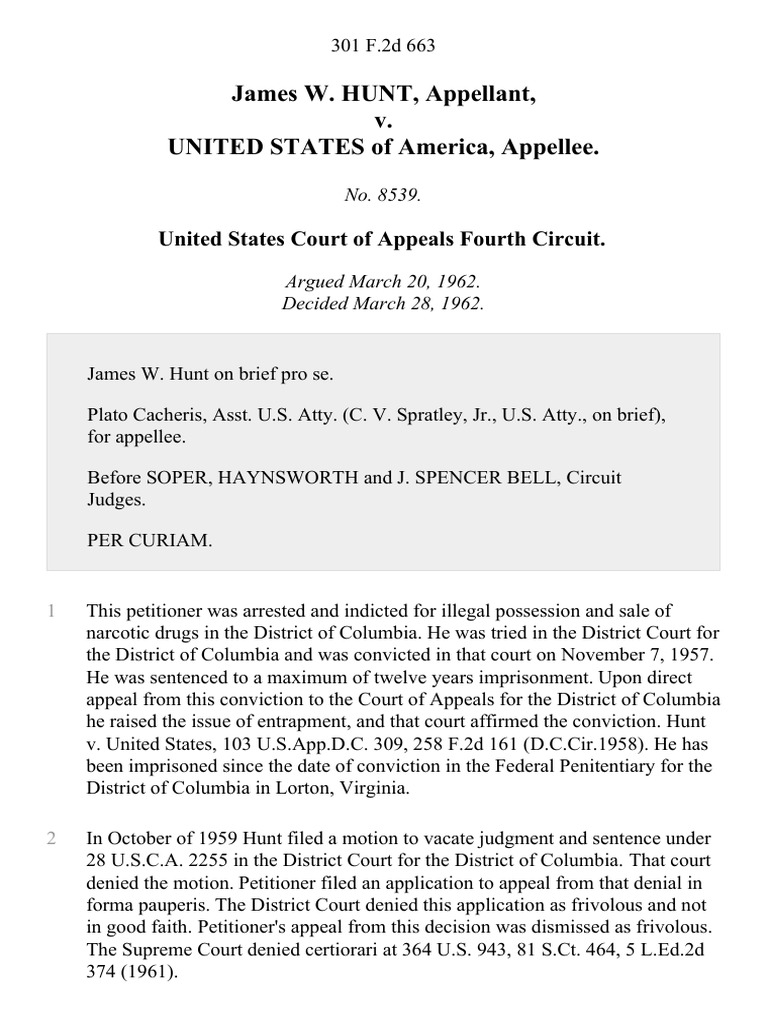 Hunt v. United States: Habeas Corpus Appeal | PDF | Social Science