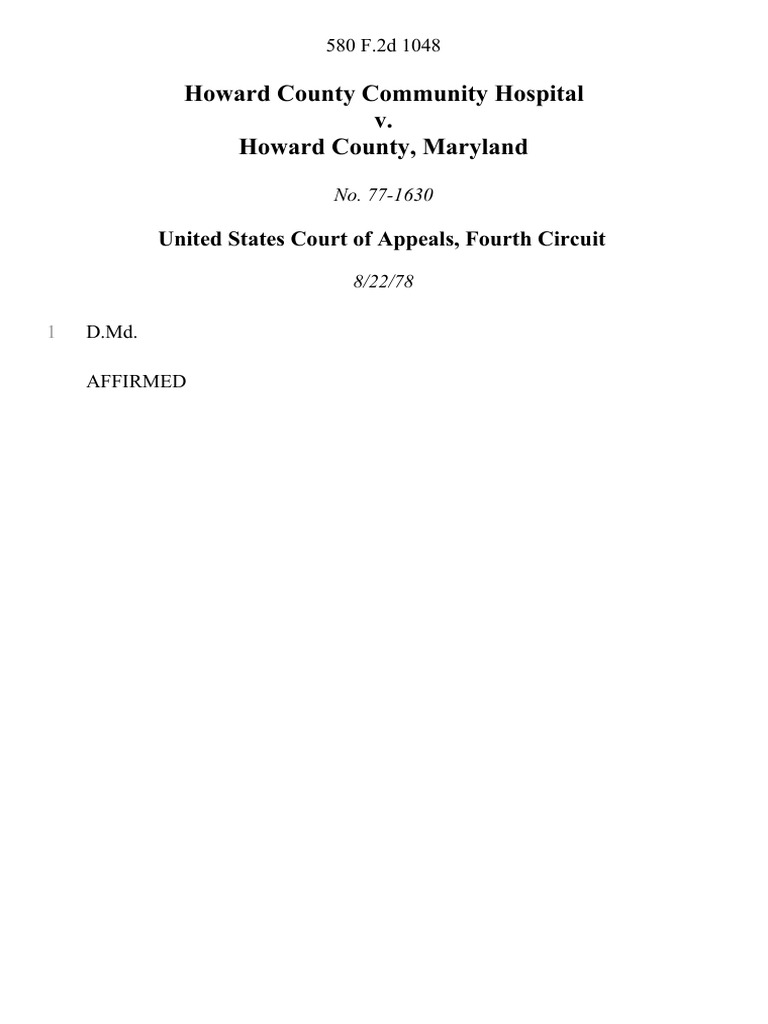 Howard County Community Hospital v. Howard County, Maryland, 580 F.2d ...