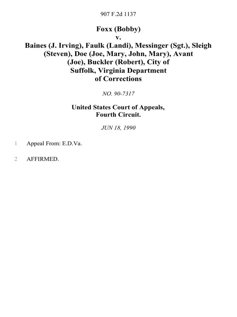 Foxx (Bobby) v. Baines (J. Irving), Faulk (Landi), Messinger (Sgt ...