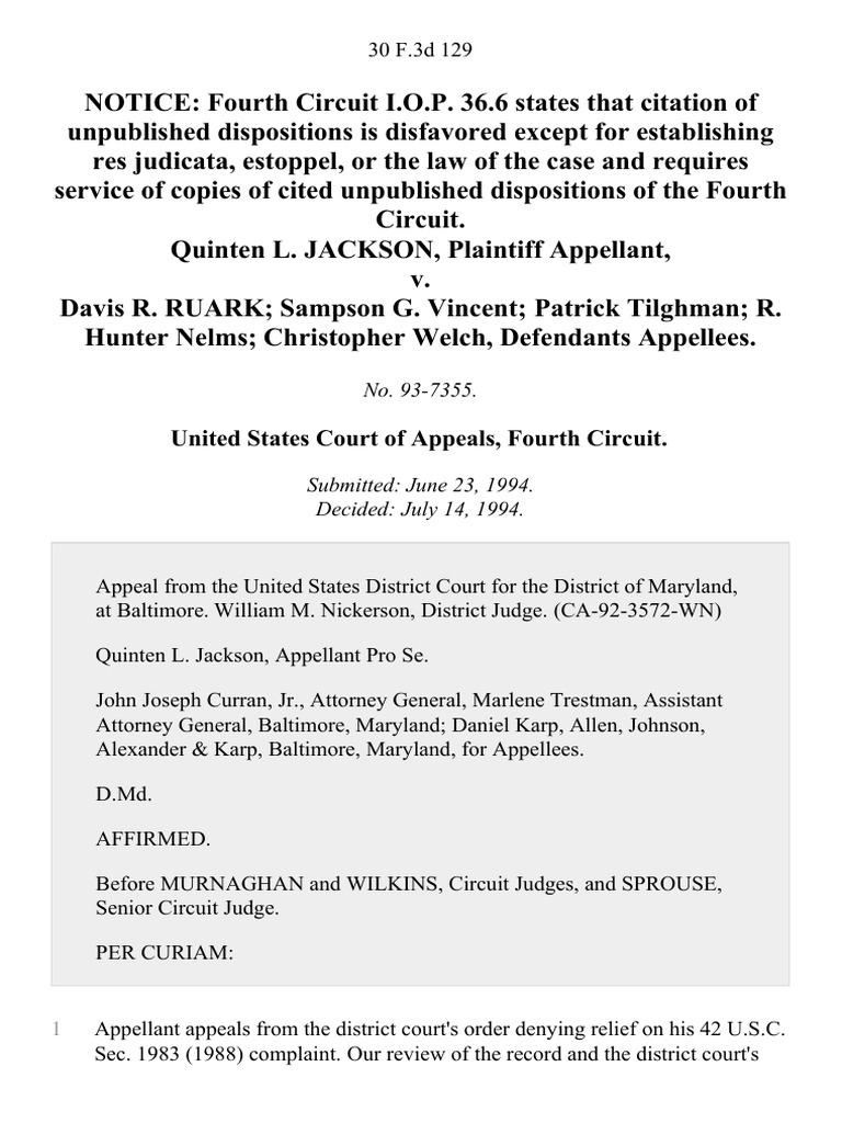 Quinten L. Jackson v. Davis R. Ruark Sampson G. Vincent Patrick ...