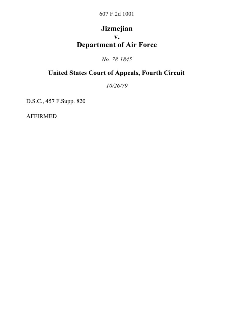 Jizmejian v. Department of Air Force, 607 F.2d 1001, 4th Cir. (1979) | PDF