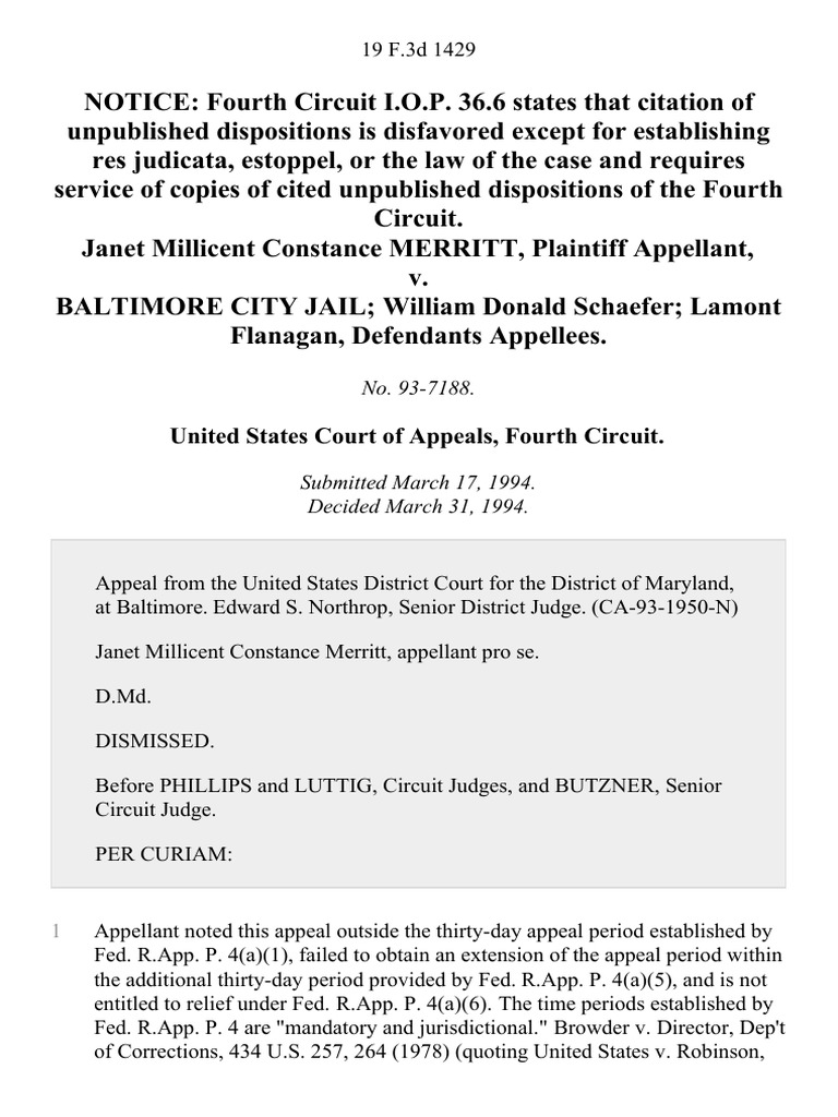 Janet Millicent Constance Merritt v. Baltimore City Jail William Donald ...