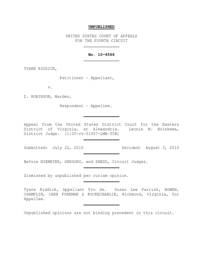 Riddick v. Robinson Appeal Dismissed | PDF | Social Science | Law