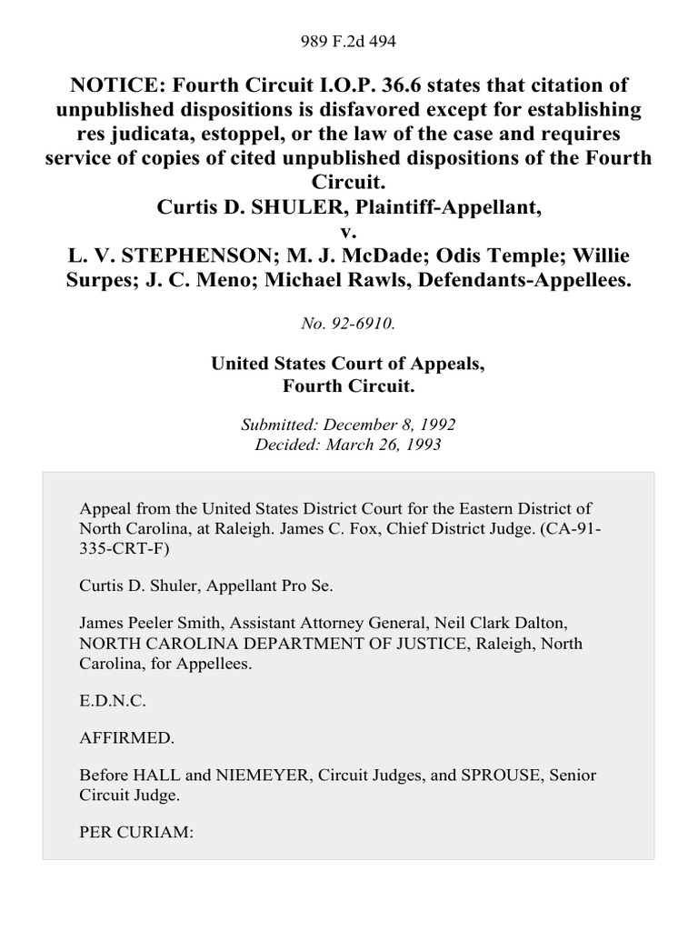 Curtis D. Shuler v. L. v. Stephenson M. J. McDade Odis Temple Willie ...