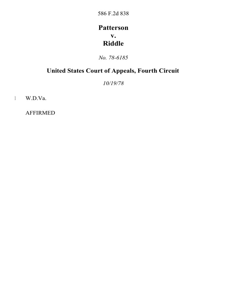 Patterson v. Riddle, 586 F.2d 838, 4th Cir. (1978) | PDF
