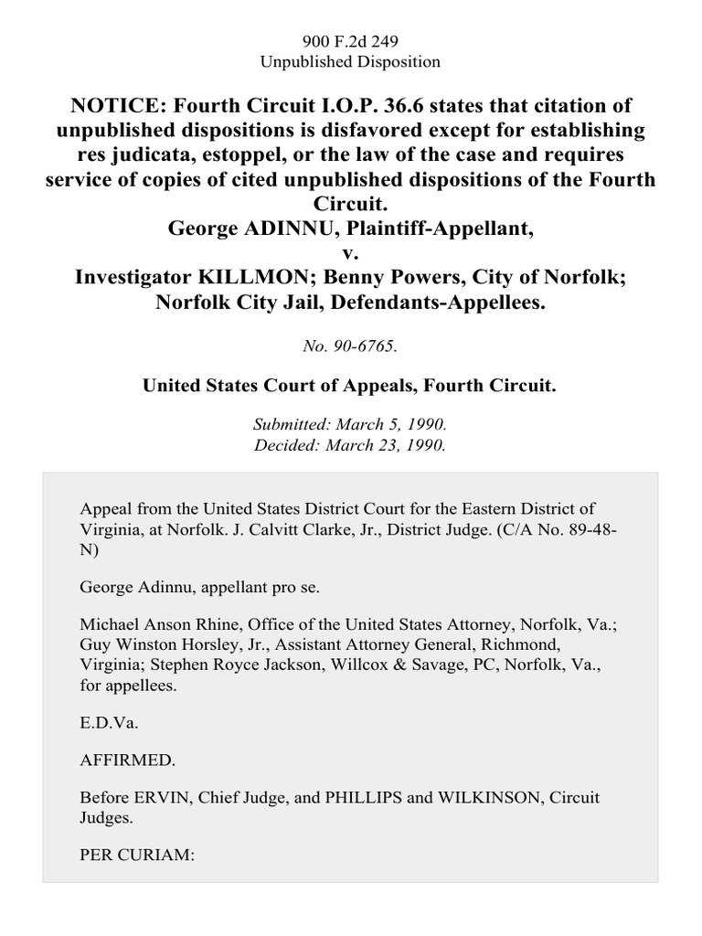 George Adinnu v. Investigator Killmon Benny Powers, City of Norfolk ...