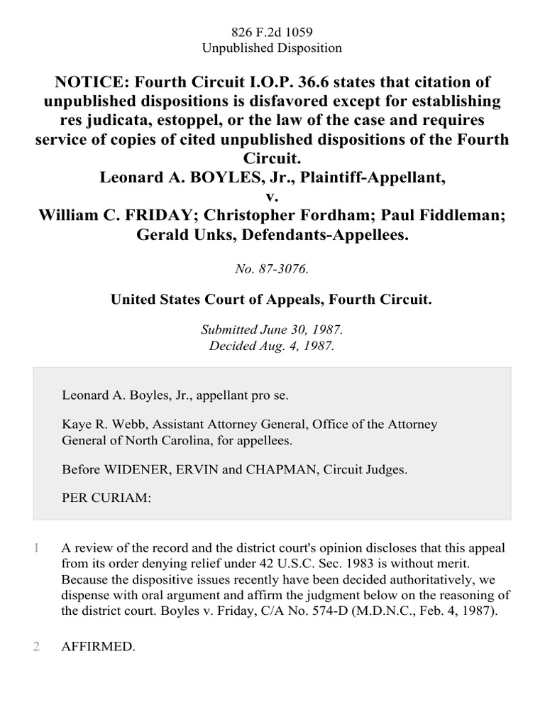 Leonard A. Boyles, Jr. v. William C. Friday Christopher Fordham Paul ...