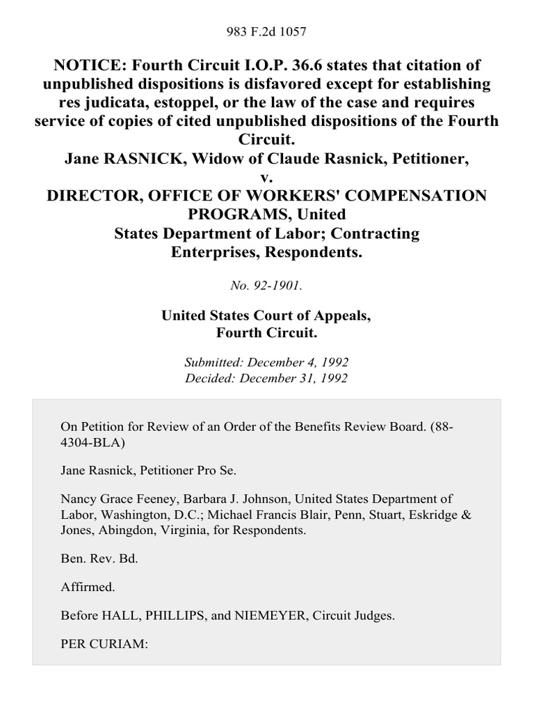 Rasnick v. Director: Black Lung Benefits Appeal | PDF | Politics ...