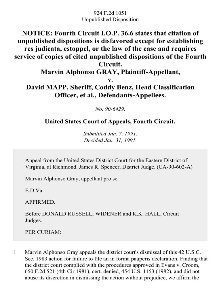 Gray v. Mapp: Appeal Dismissal Affirmed | PDF | Law