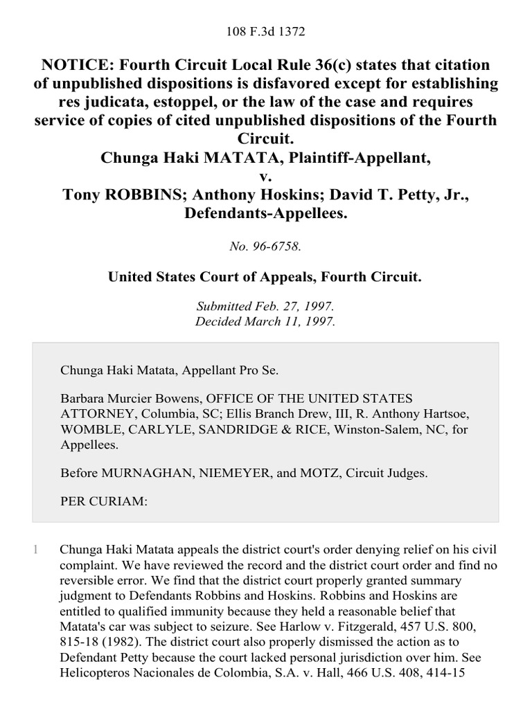 Chunga Haki Matata v. Tony Robbins Anthony Hoskins David T. Petty, JR ...