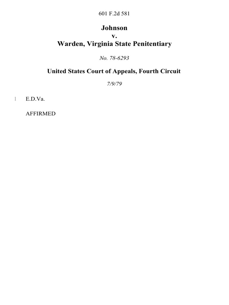 Johnson v. Warden, Virginia State Penitentiary, 601 F.2d 581, 4th Cir ...