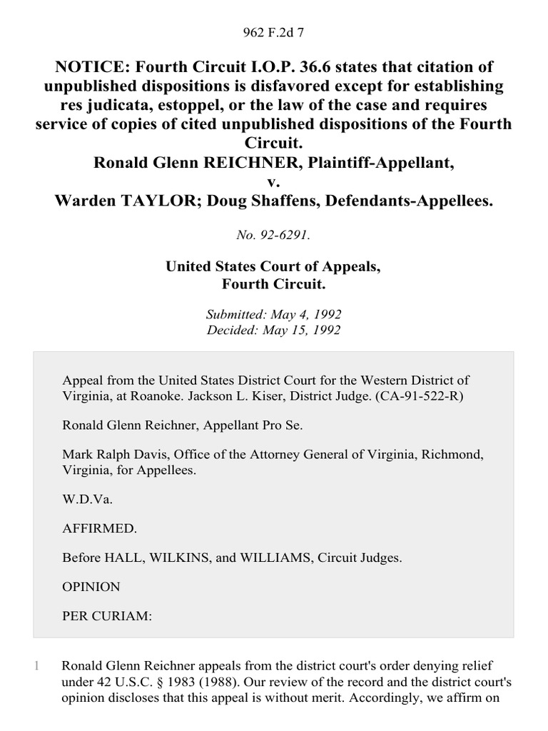Reichner v. Taylor: Appeal Affirmed | PDF | Politics | Law