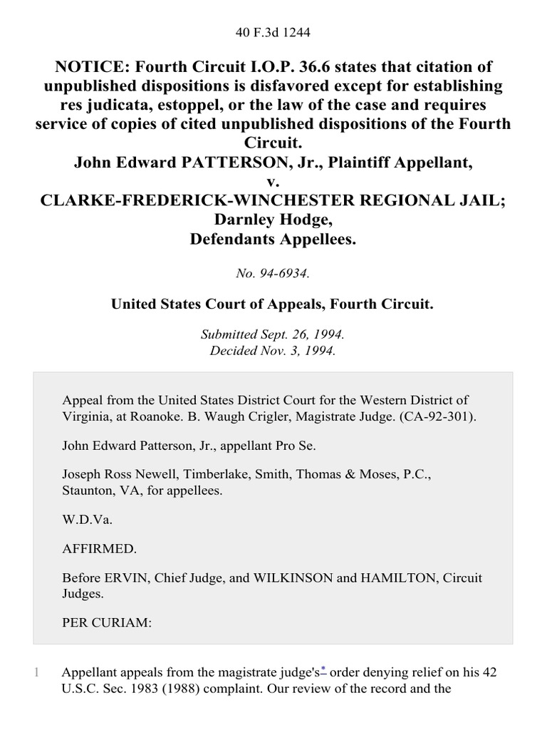 John Edward Patterson, Jr. v. Clarke-Frederick-Winchester Regional Jail ...