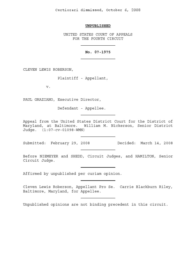 Roberson v. Graziano Appeal Summary | PDF
