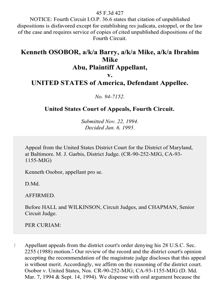Kenneth Osobor, A/K/A Barry, A/K/A Mike, A/K/A Ibrahim Mike Abu v ...