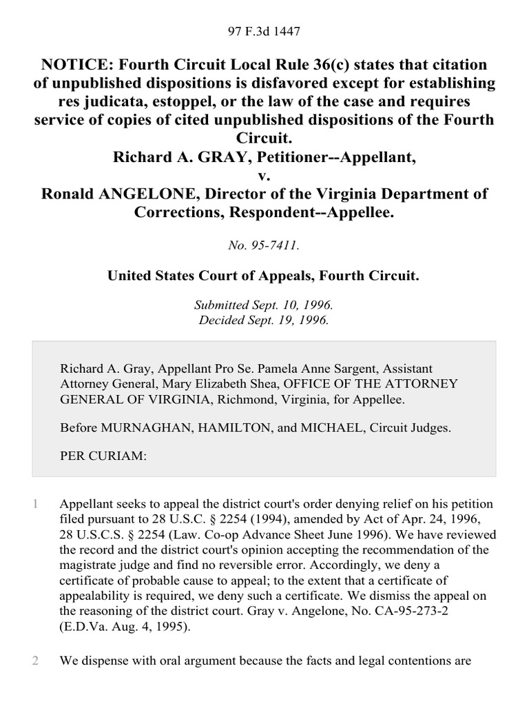Richard A. Gray v. Ronald Angelone, Director of The Virginia Department ...