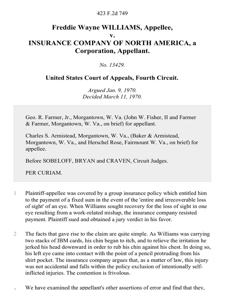 Williams v. Insurance Co. Appeal Case | PDF | Appeal | Lawsuit