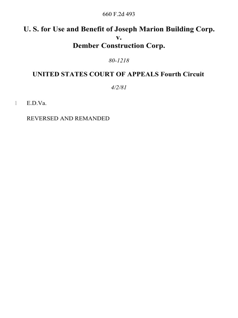 U. S. For Use and Benefit of Joseph Marion Building Corp. v. Dember ...