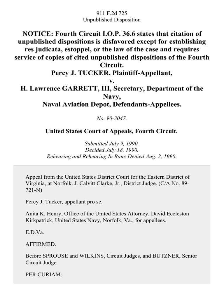 Percy J. Tucker v. H. Lawrence Garrett, Iii, Secretary, Department of ...