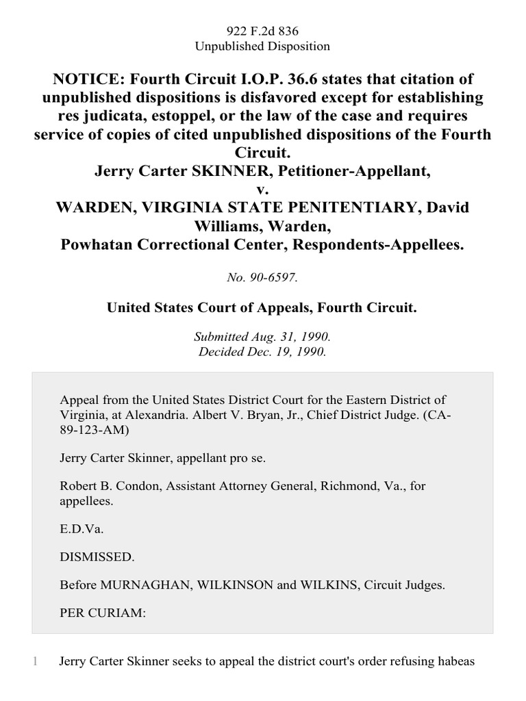 Jerry Carter Skinner v. Warden, Virginia State Penitentiary, David ...