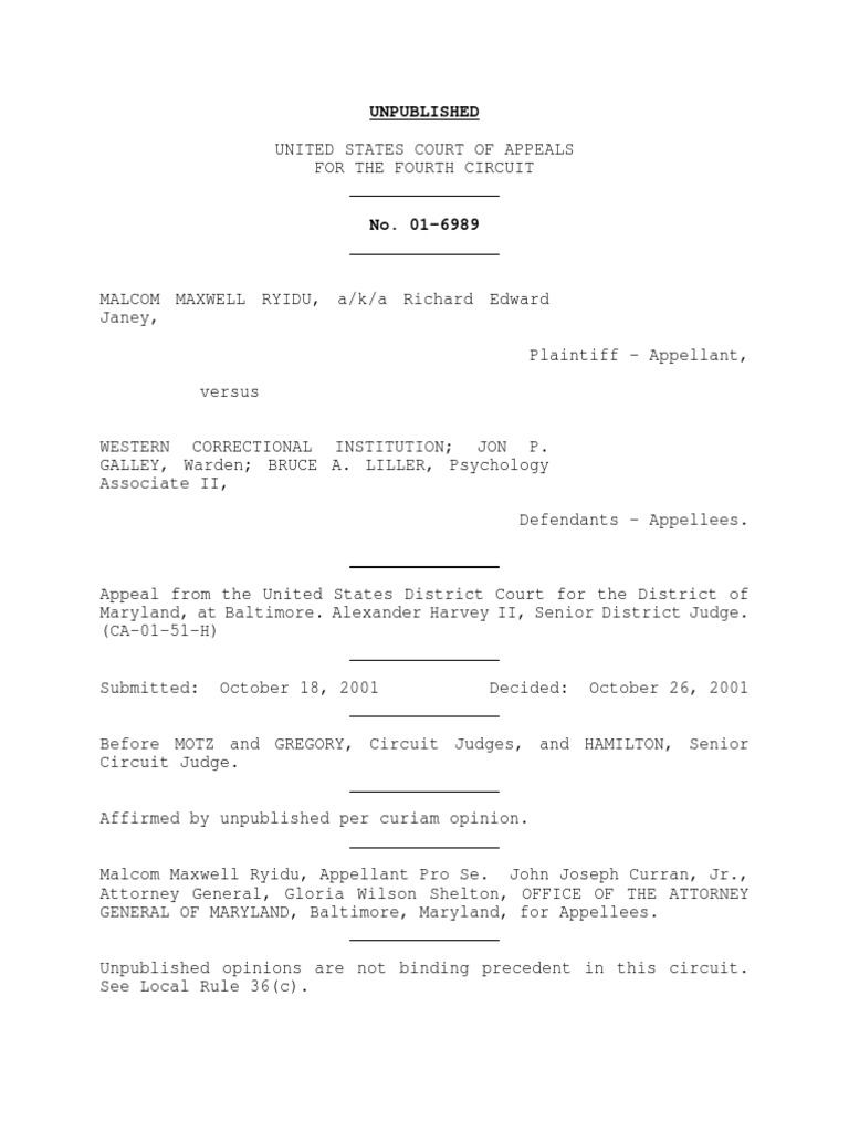 Fourth Circuit Affirms §1983 Case Denial | PDF