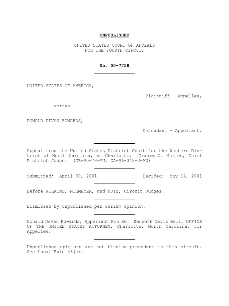 United States v. Edwards, 4th Cir. (2001) | PDF