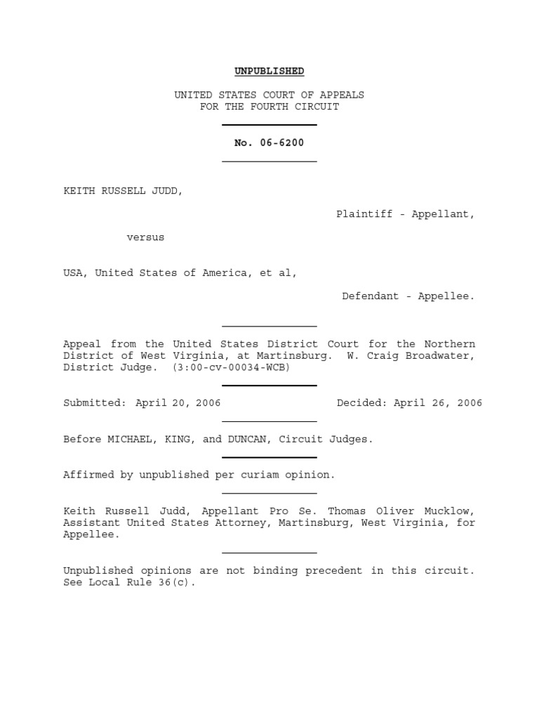 Judd v. United States, 4th Cir. (2006) | PDF