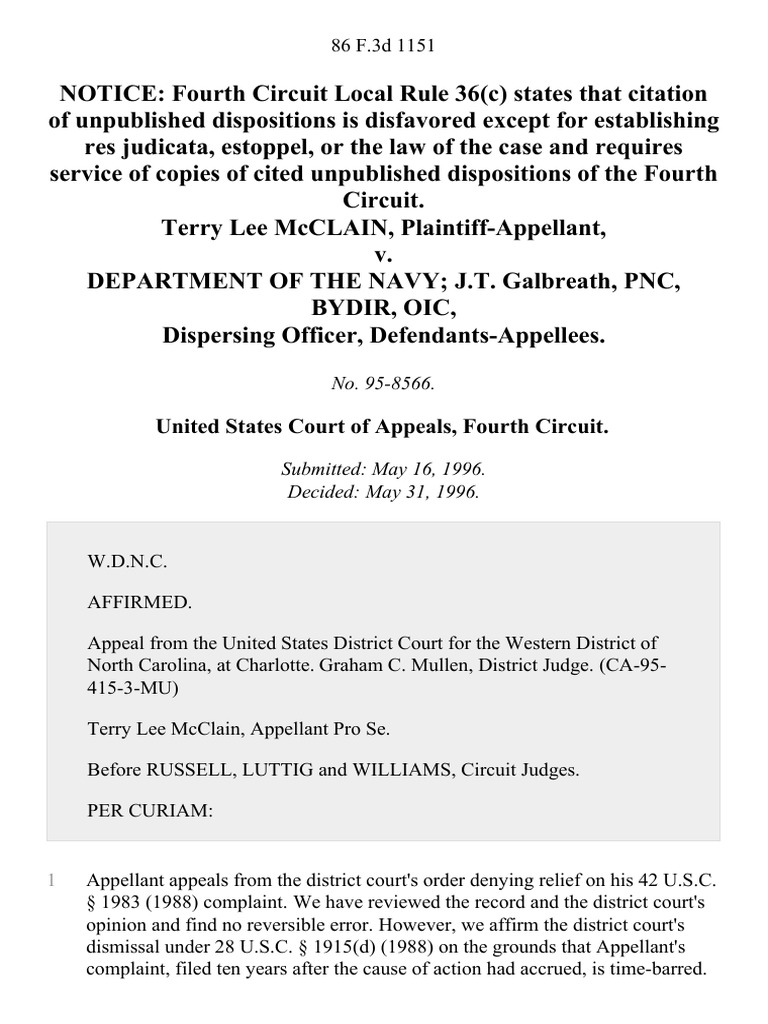 Terry Lee McClain v. Department of The Navy J.T. Galbreath, PNC, Bydir ...