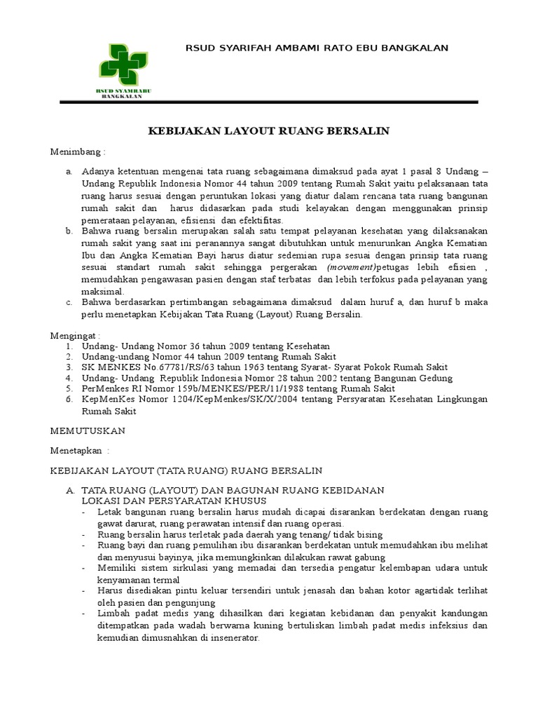 Kebijakan Layout Ruang Bersalin | PDF