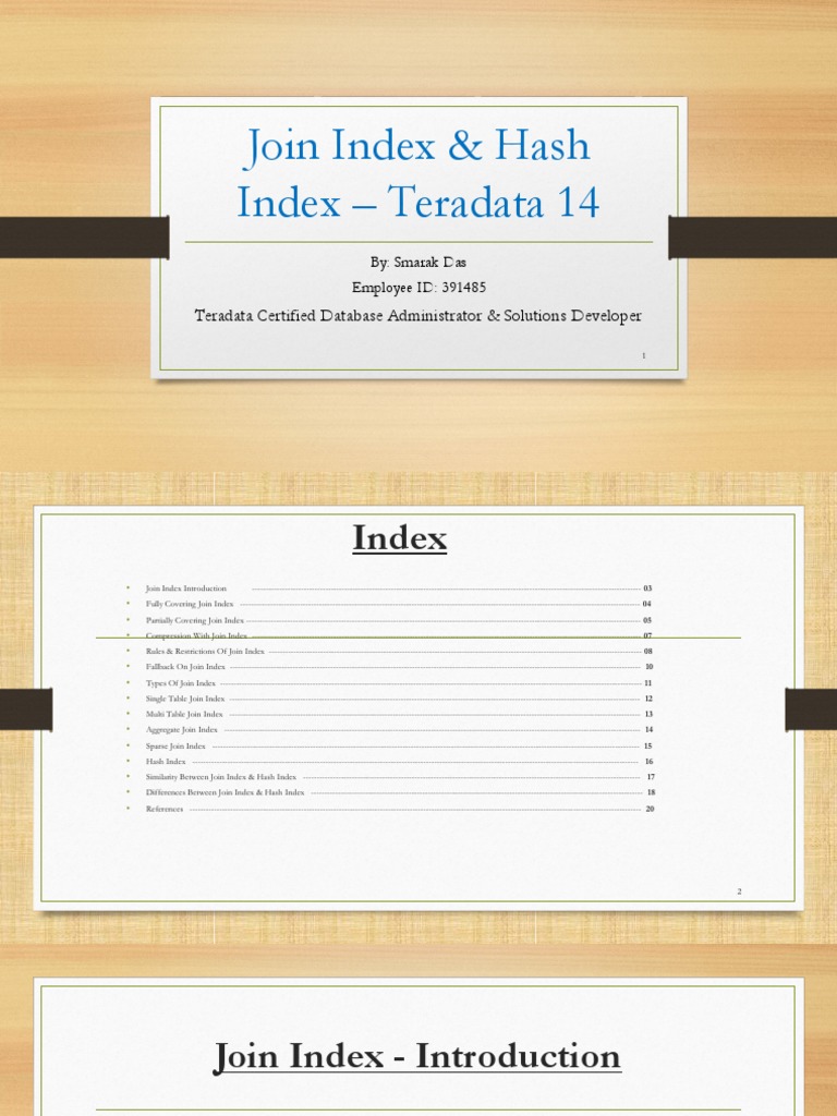 Join Index and Hash Index in Teradata | PDF | Database Index | Table (Database)