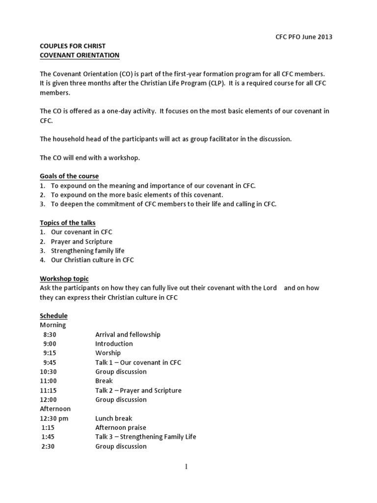 CFCPFO - Covenant Orientation PDF | PDF | Covenant (Biblical) | Prayer