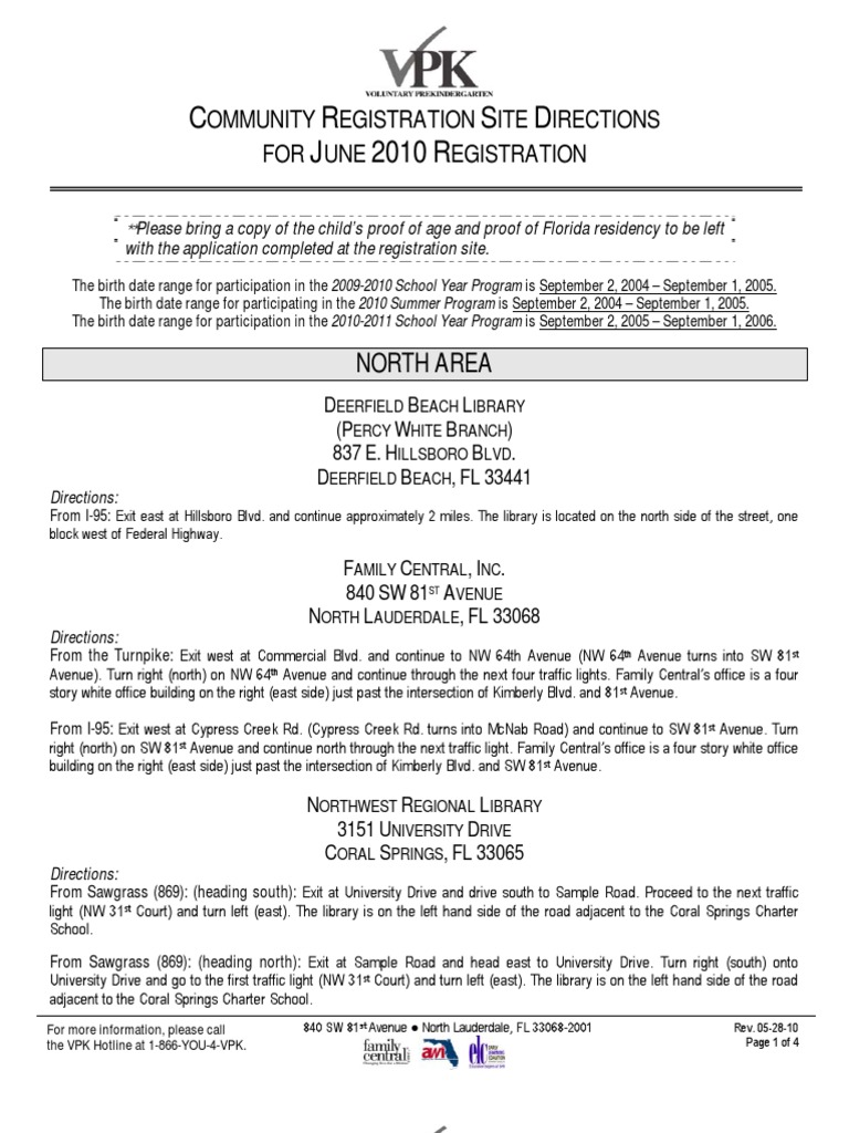 BC VPK Directions To Registration Sites June 2010 Ver5.28 | PDF | Road ...