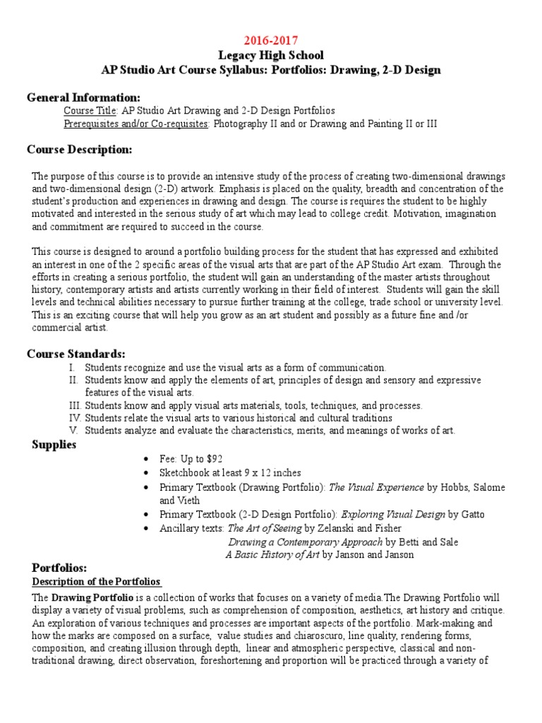 2016-2017-Ap Art Syllabus-Rowinski | PDF | Composition (Visual Arts ...