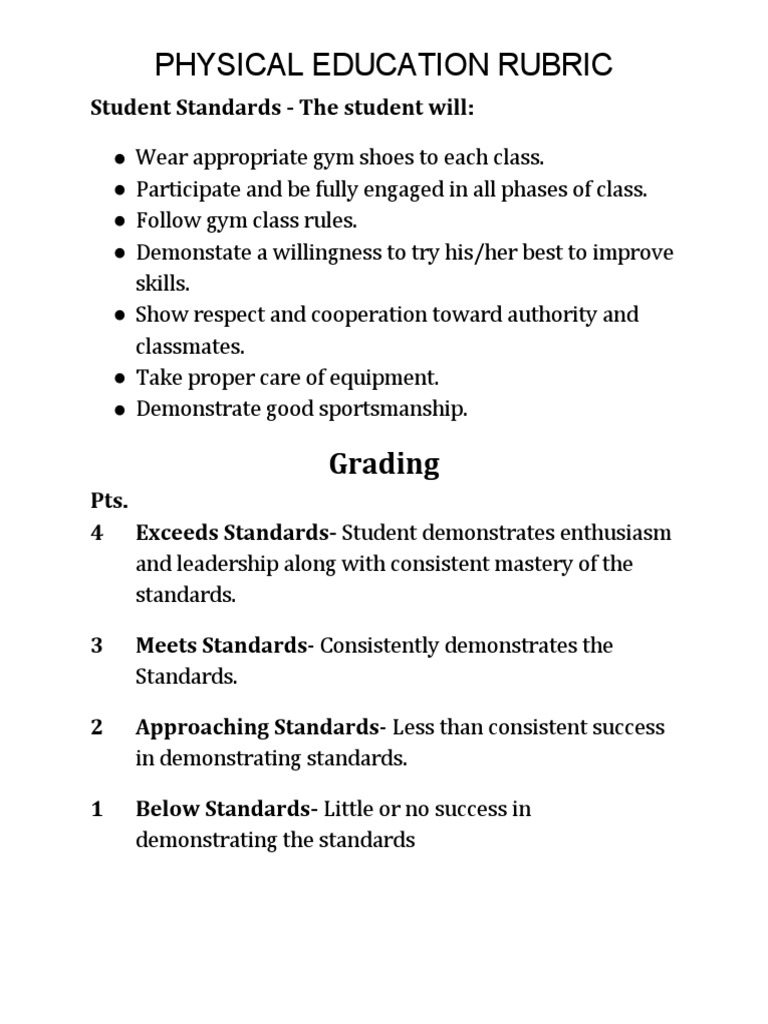 Physical Education Grading Rubric | PDF | Career & Growth