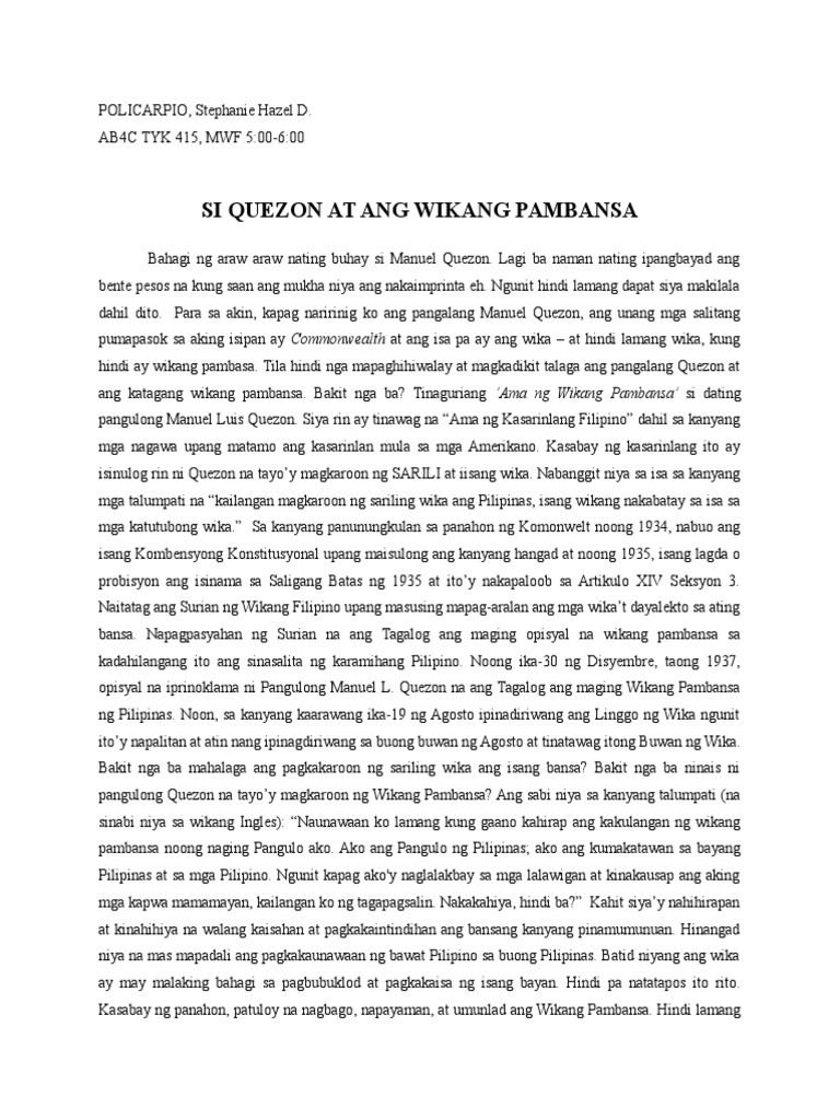 Manuel Quezon Ama Ng Wikang Pambansa