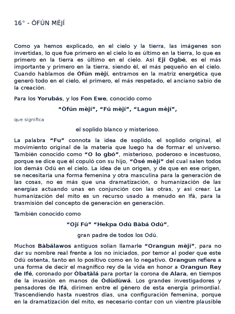 16 Ofun Meji La Naturaleza de Los Orisa | PDF | Tierra | Religión y creencia