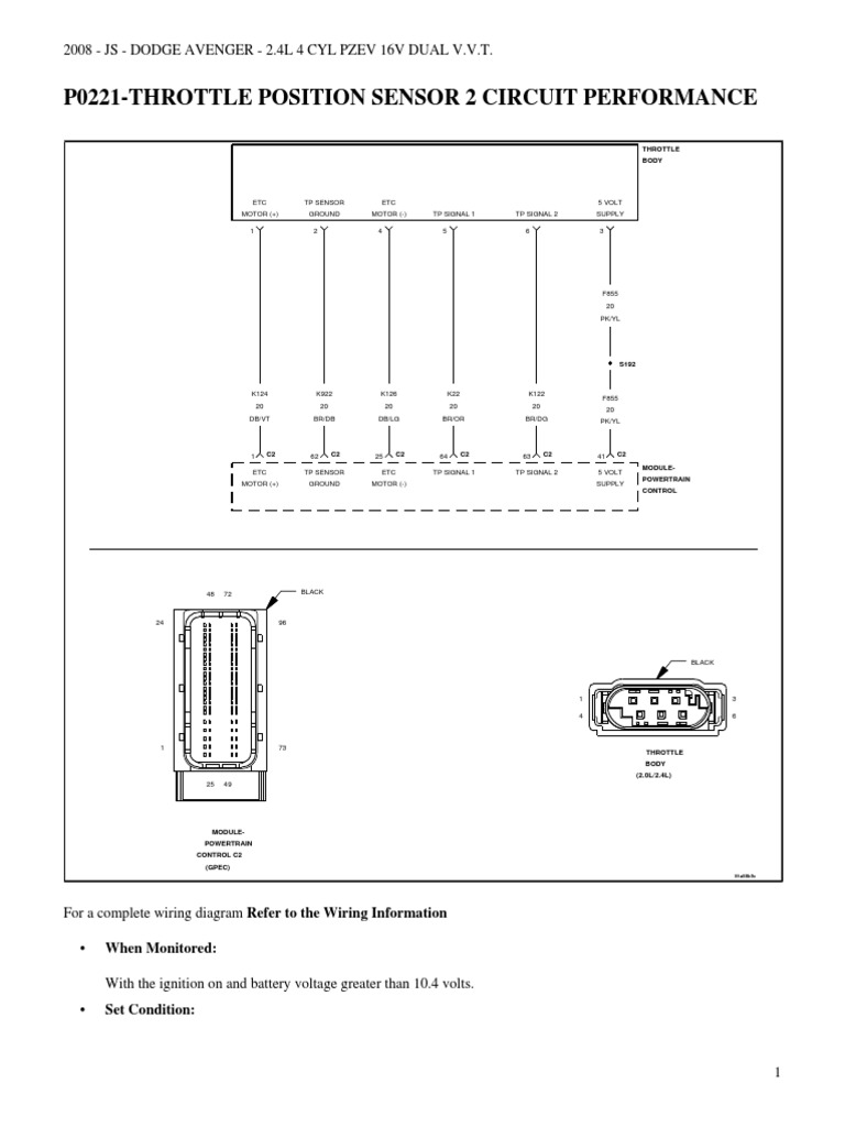 P0221-Throttle Position Sensor 2 Circuit Performance: 2008 - Js - Dodge Avenger - 2.4L 4 Cyl ...