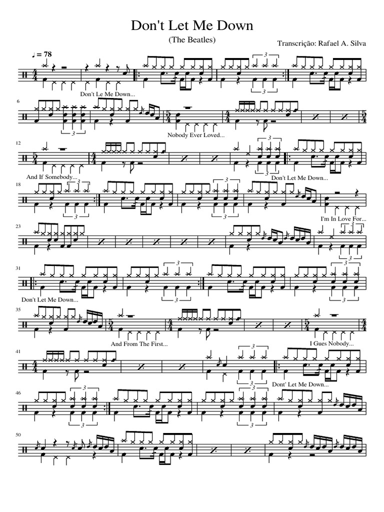 Dont Let Me Down - The Beatles Drum Sheet | Song Recordings Produced ...